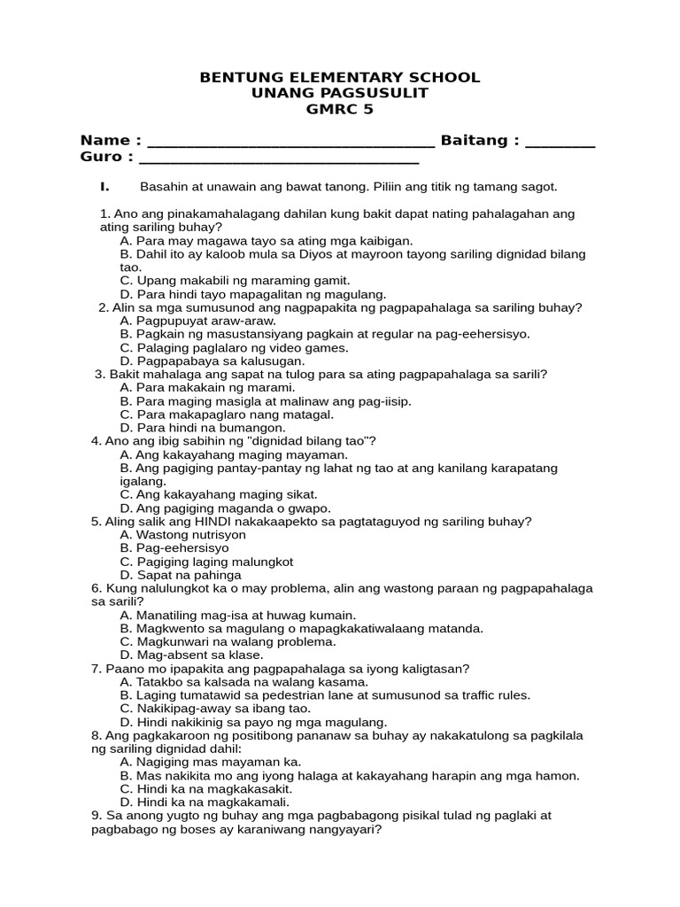 1ST Periodical Test in GMRC | PDF