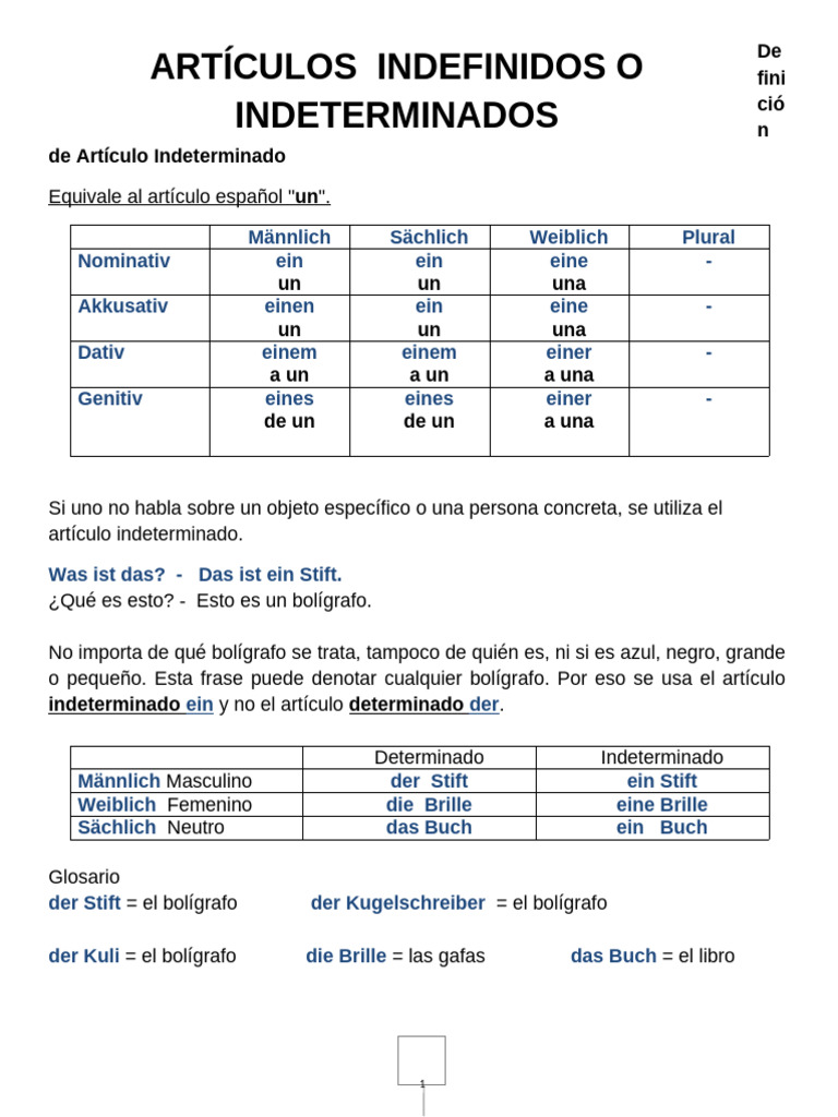 Articulos Indeterminados Etc Completo | PDF | Plural | Adjetivo