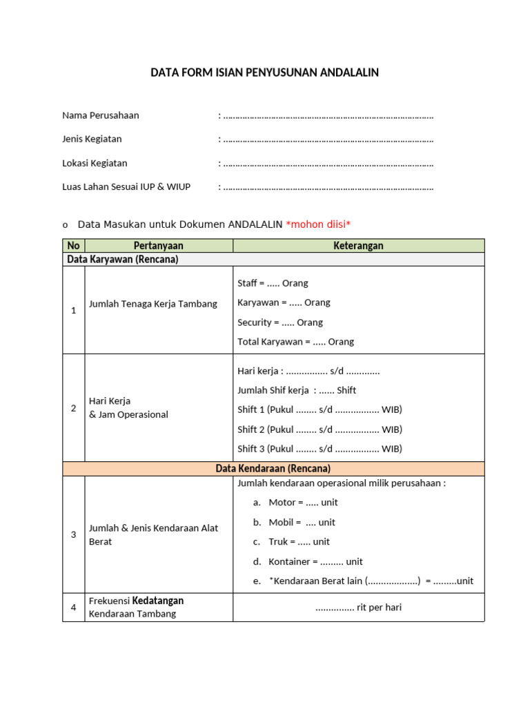 Tambang - Isian Form | PDF