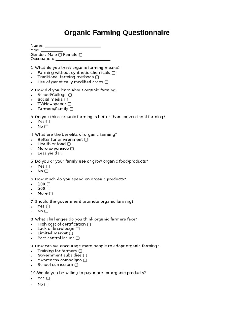 Organic Farming Insights Questionnaire | PDF