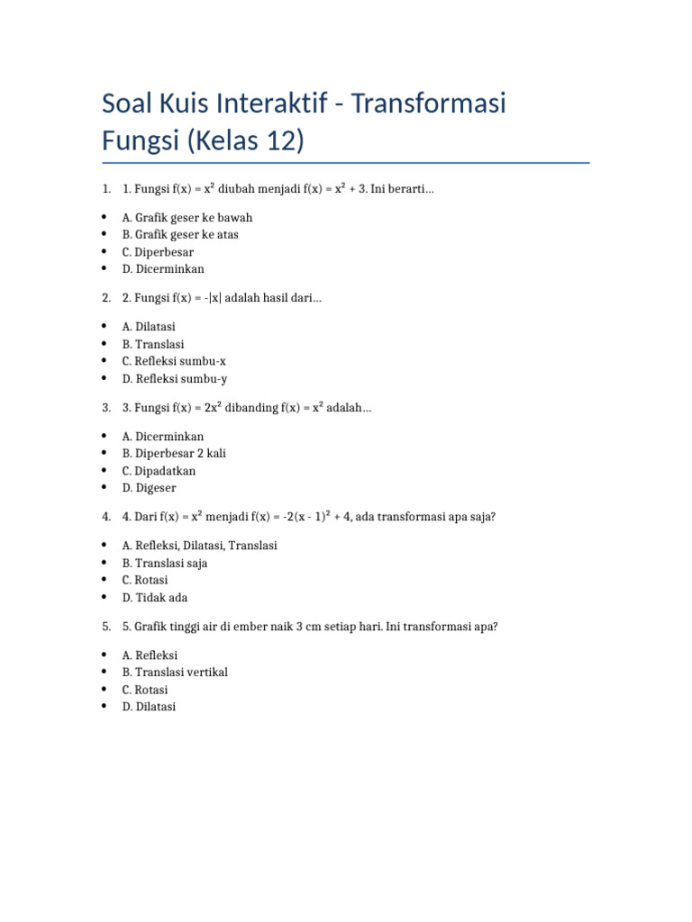 Soal Kuis Transformasi Fungsi | PDF