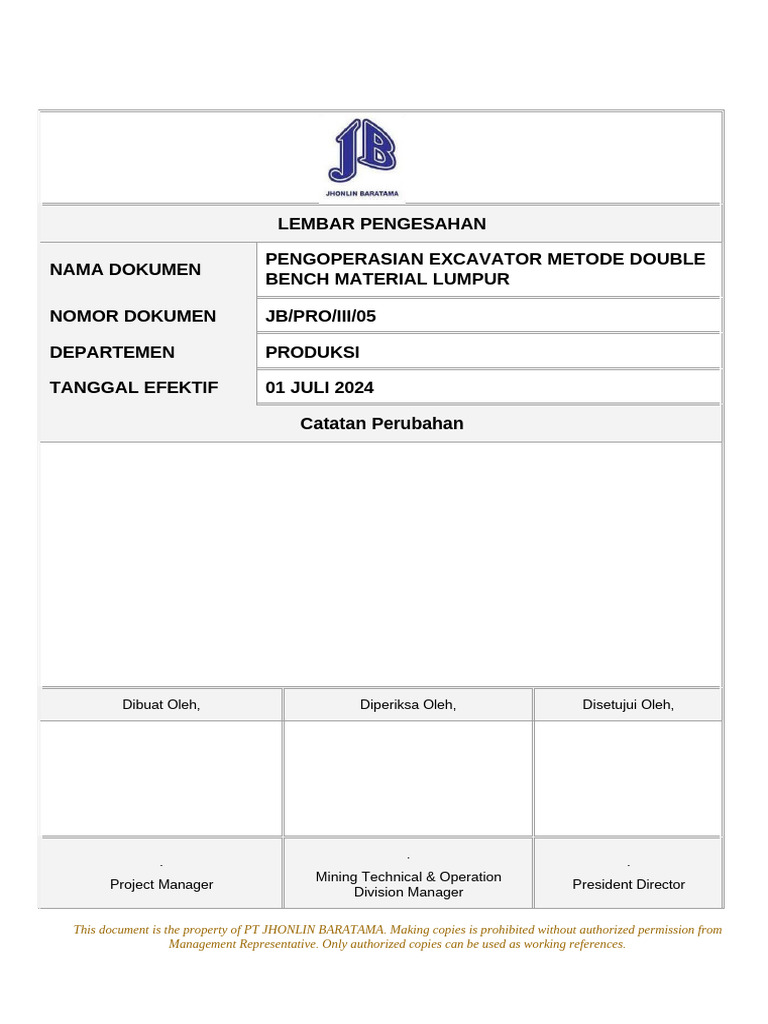 Prosedur Operasi Excavator Double Bench | PDF