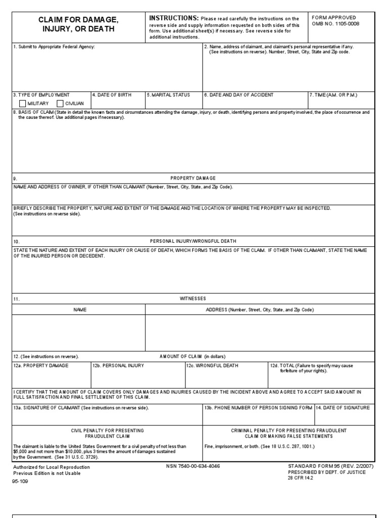 Federal Tort Claims Act Claim For Damage, Injury or Death | PDF | Tort ...