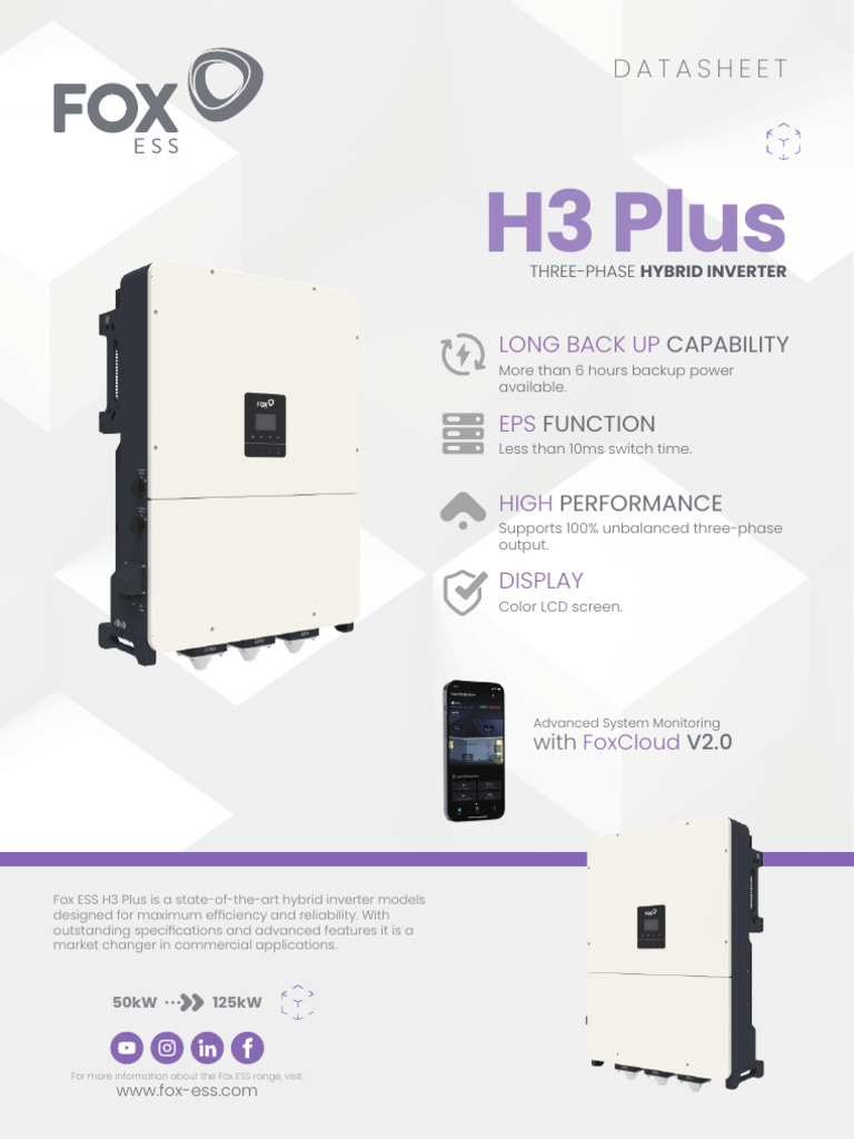 Fox ESS H3 Plus Hybrid Inverter Data Sheet | PDF | Electrical ...