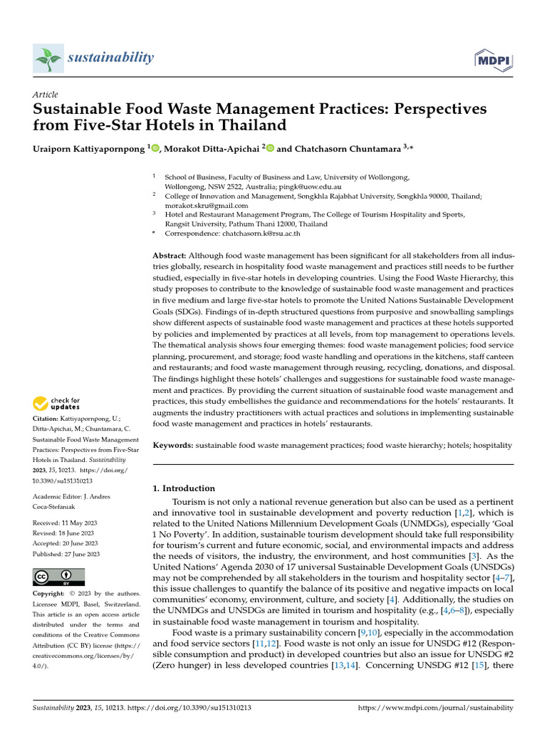 Sustainable Food Waste Management Practices Perspectives From FiveStar ...