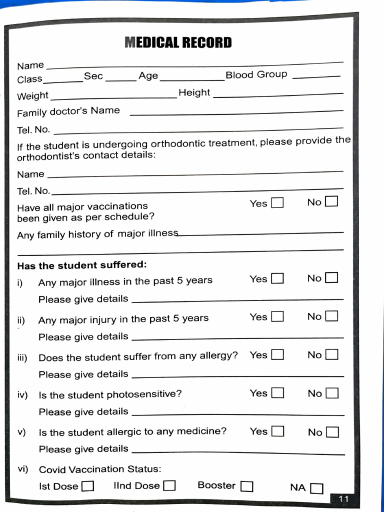 Student Medical Record Form | PDF | Allergy | Immunology