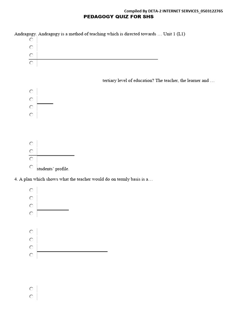 SHS Pedagogy Quiz and Past Questions | PDF | Teachers | Educational ...