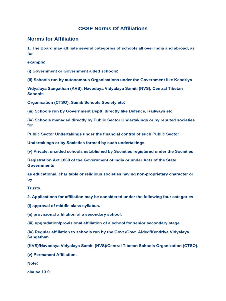 CBSE School Affiliation Guidelines | PDF
