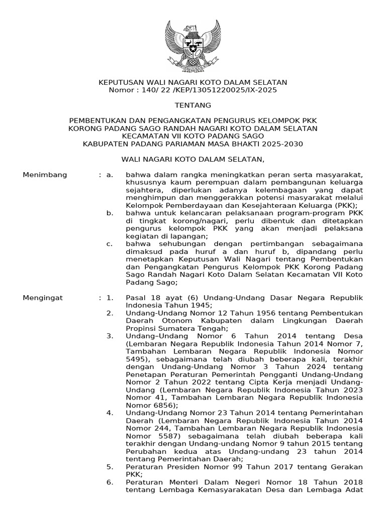 SK Kelompok PKK Korong - 2025 | PDF