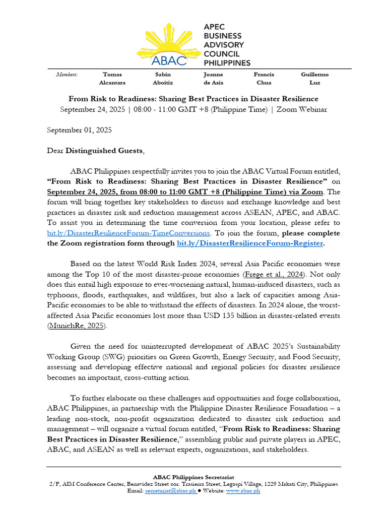 1 Invitation Letter To - From Risk To Readiness Sharing Best Practices ...