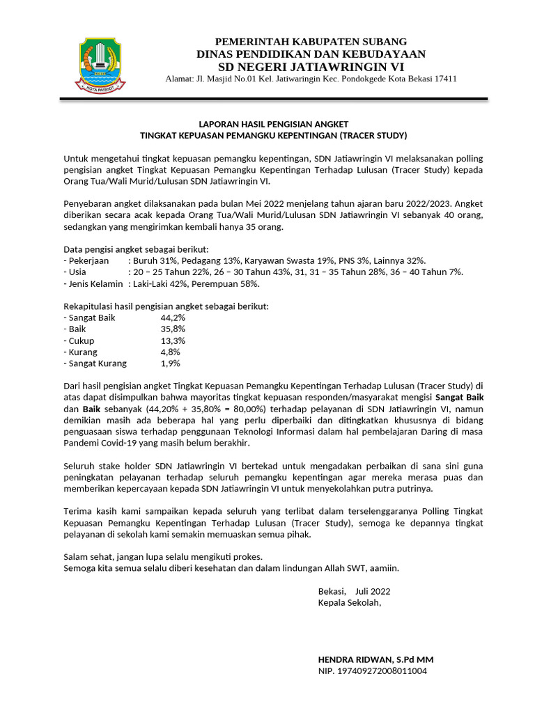 Laporan Hasil Tracer Study | PDF