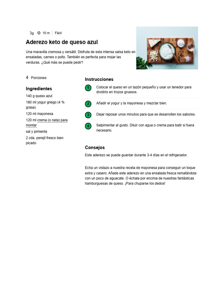 Aderezo Keto de Queso Azul - Diet Doctor | PDF