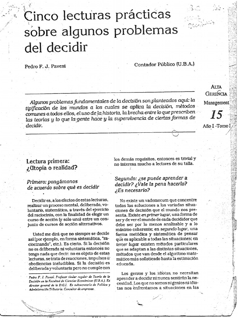 Cinco Lecturas Practicas Sobre Algunos Problemas Del Decidir - P.Pavesi ...