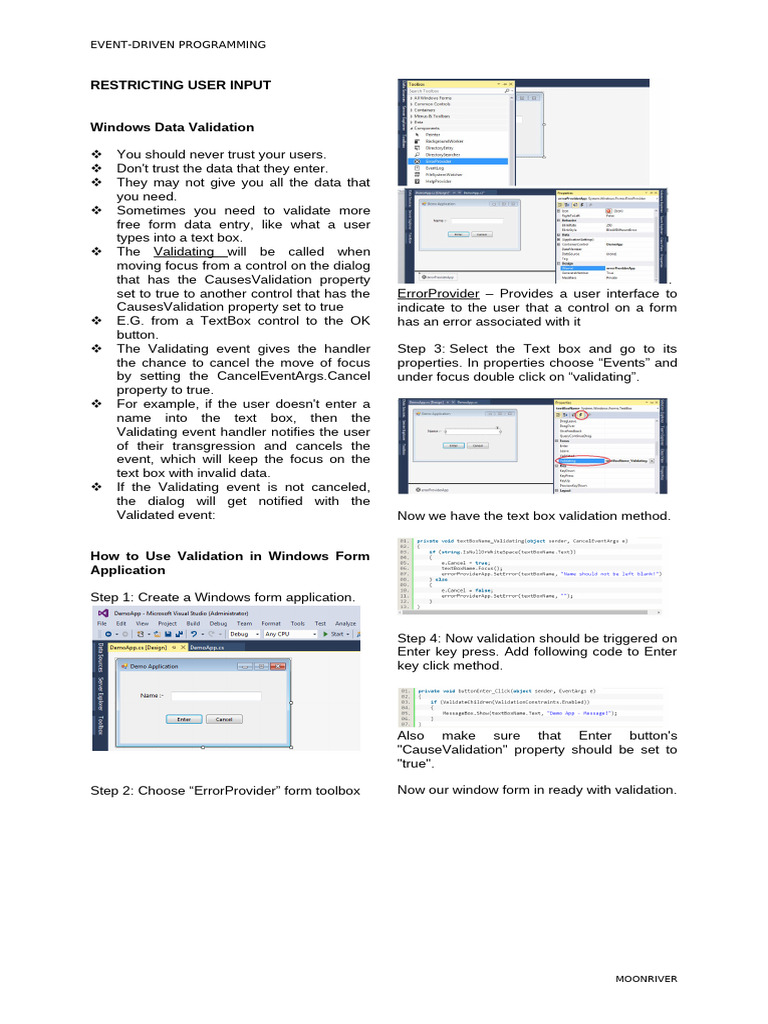Windows Form User Input Validation | PDF | Boolean Data Type | C Sharp ...