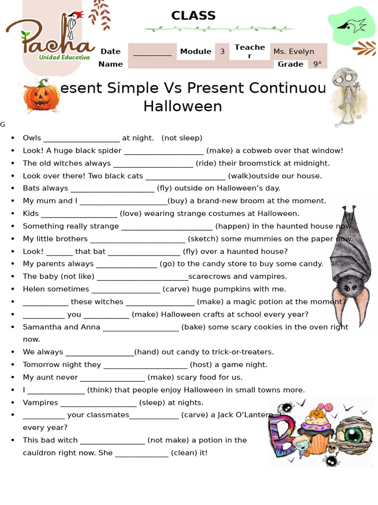 Halloween: Simple vs Continuous Tenses | PDF