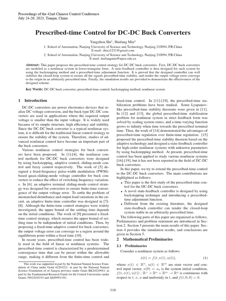 Prescribed-Time Control For DC-DC Buck Converters | PDF | Control ...