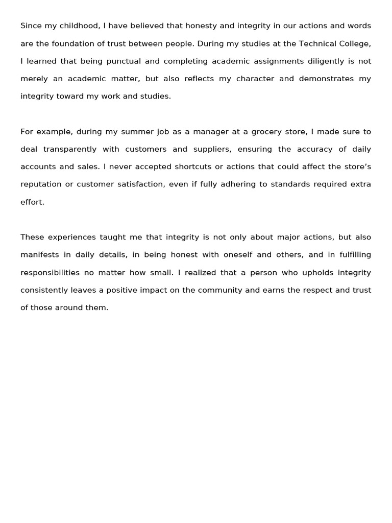 Integrity Reflection Mohamed | PDF