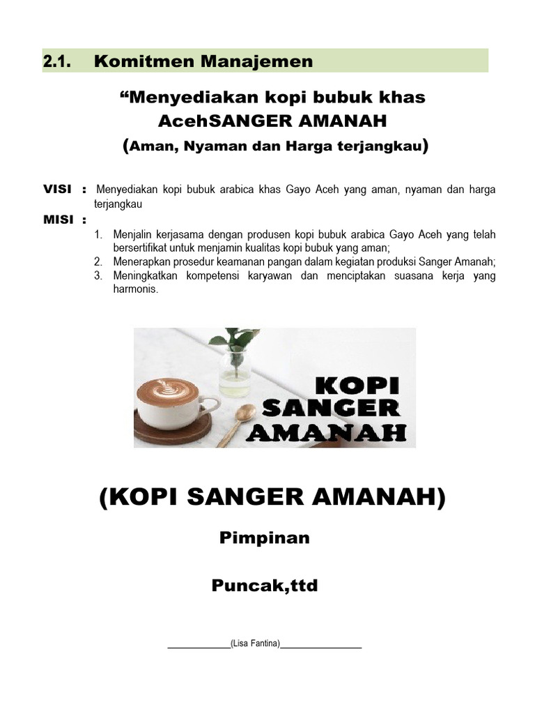 Contoh Dokumen CPPB-IRT - GMP Pangan IRT | PDF
