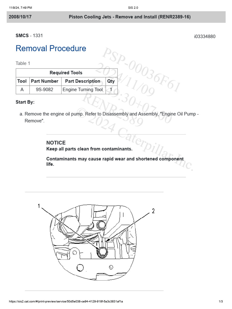 Piston Cooling Jet Removal Guide | PDF | Propulsion | Vehicle Parts