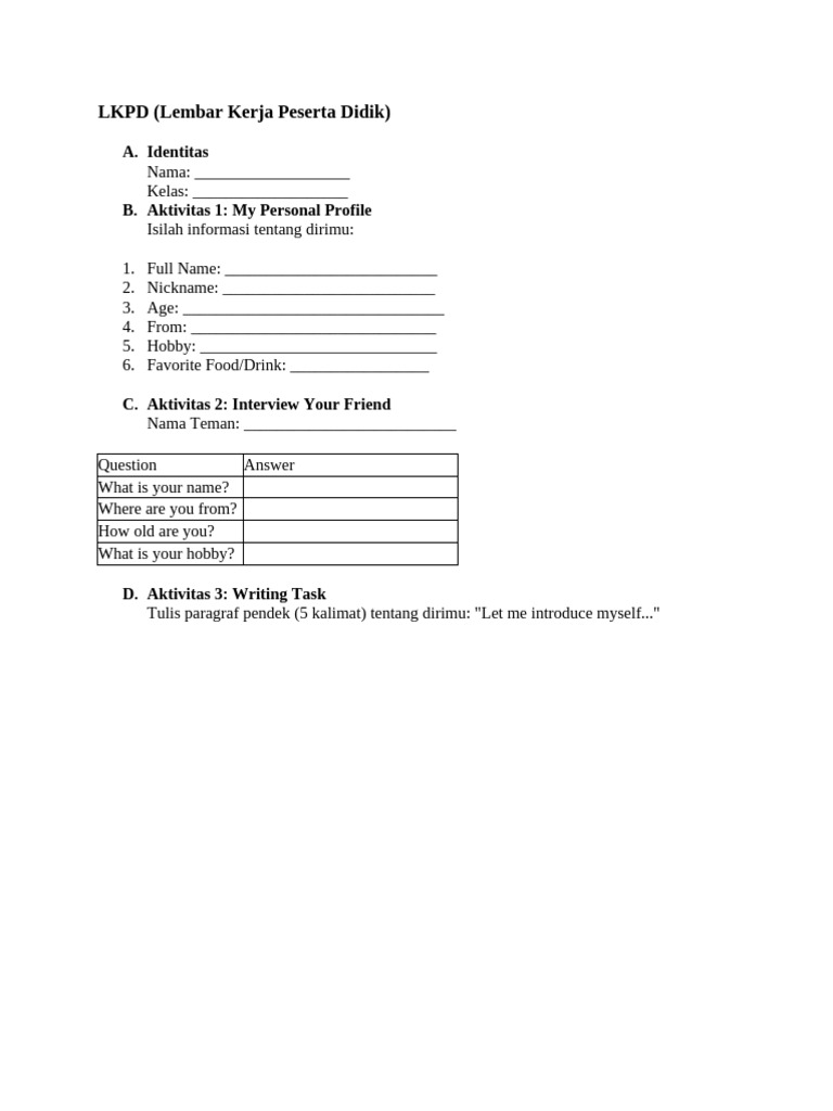 LKPD: Personal Profile Activities | PDF
