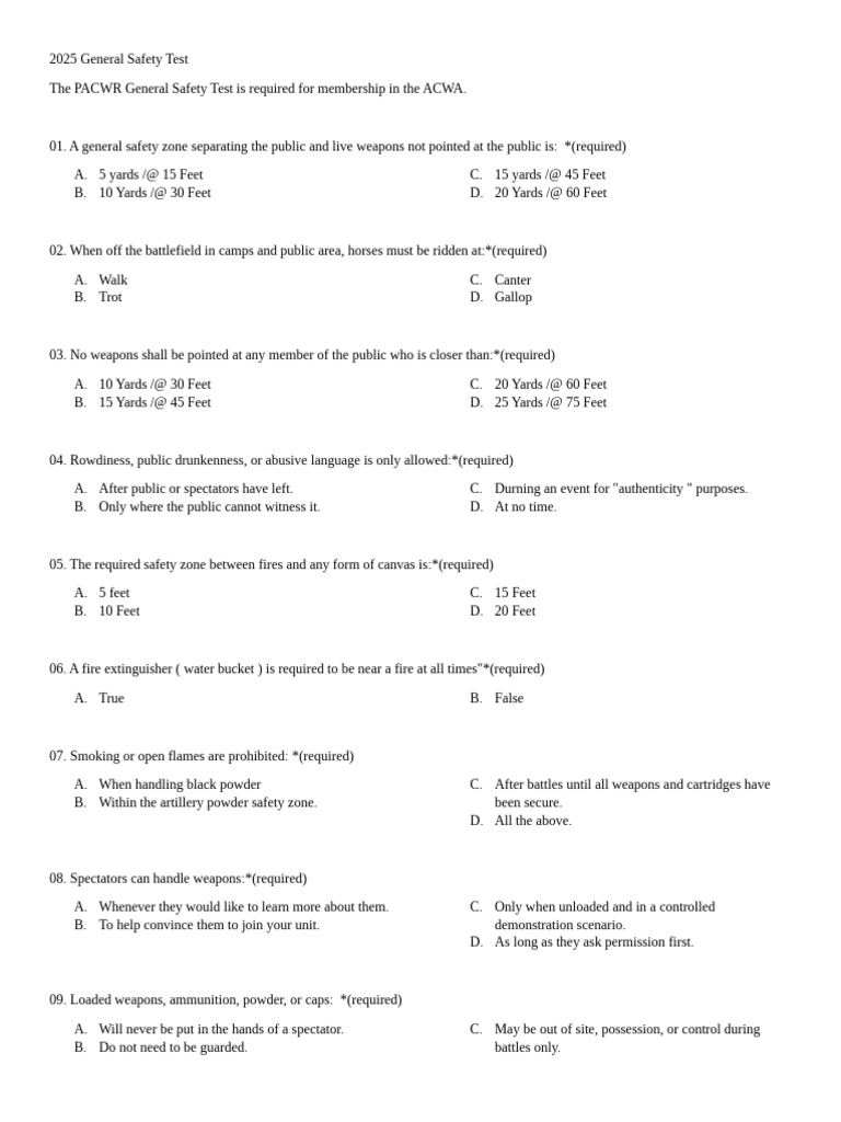 2025 General Safety Test | PDF | Handgun | Artillery