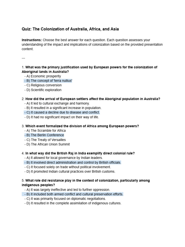 Colonization Quiz & Answers | PDF | Colonization | Indigenous Peoples