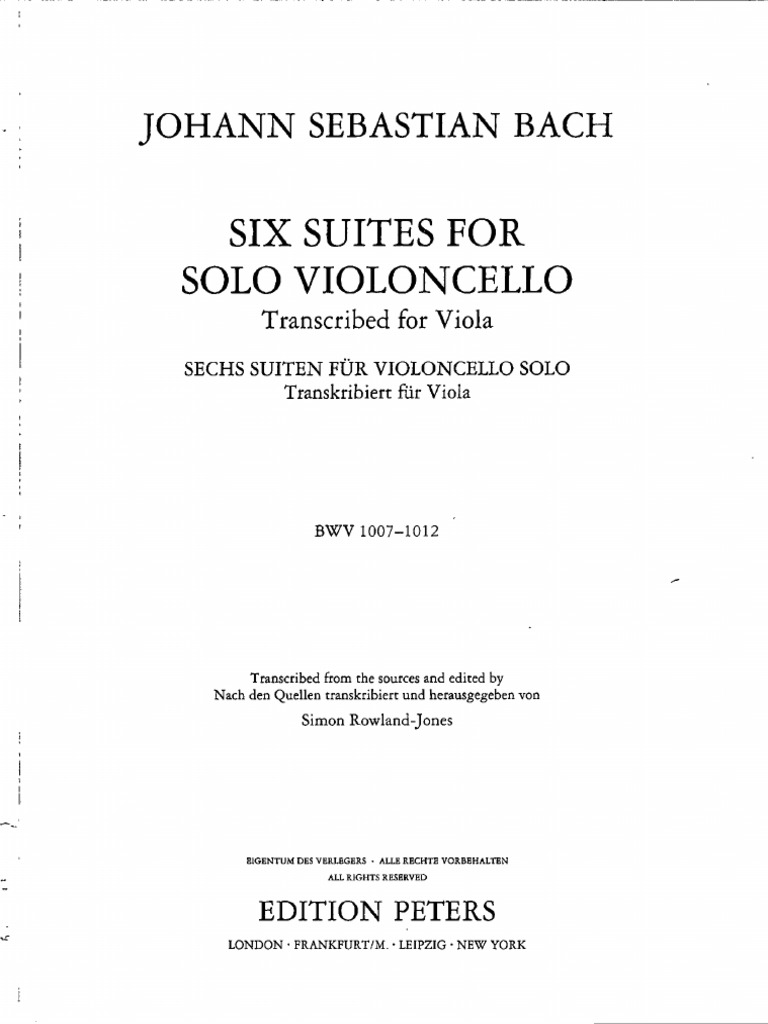Bach Suites para Cello (Viola) Edición Peters Bach | PDF