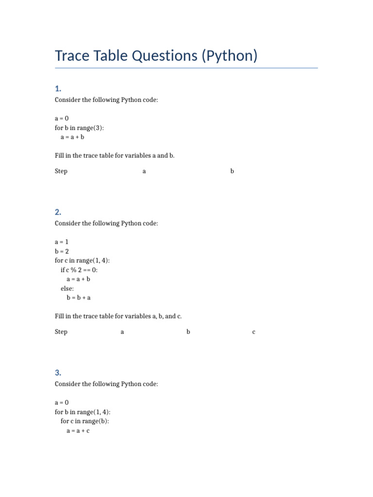 Trace Table Questions | PDF