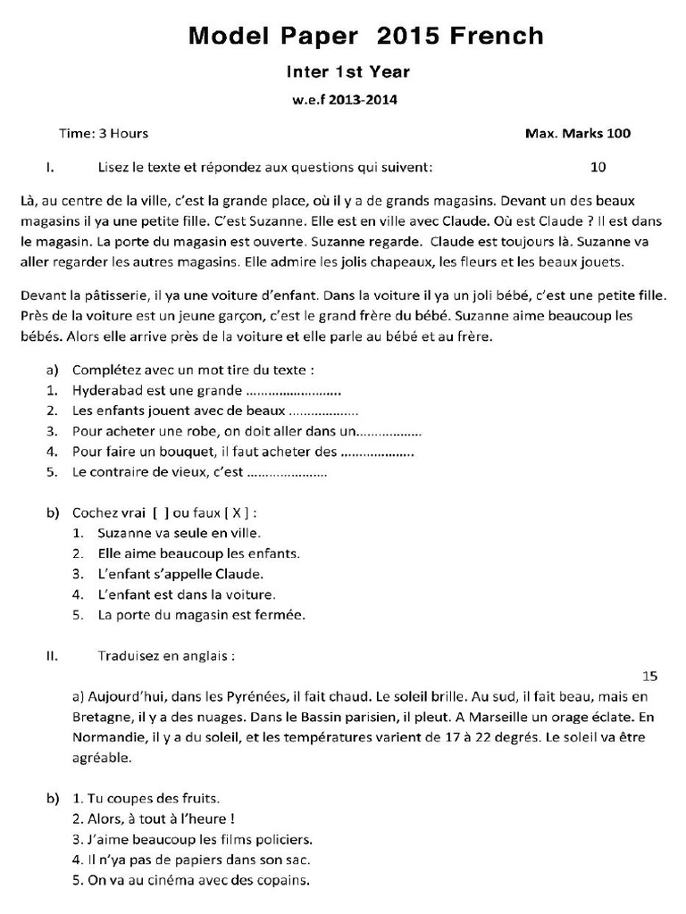 7783model Paper 2015 French Opt | PDF