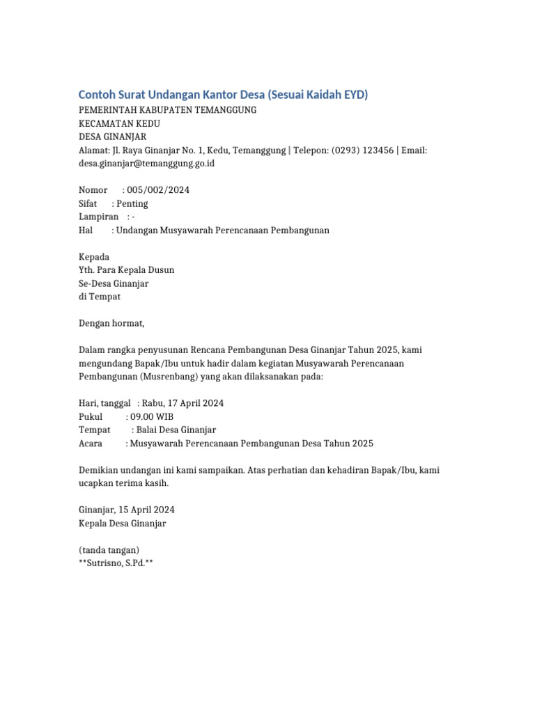 Surat Undangan Musrenbang Desa Ginanjar | PDF
