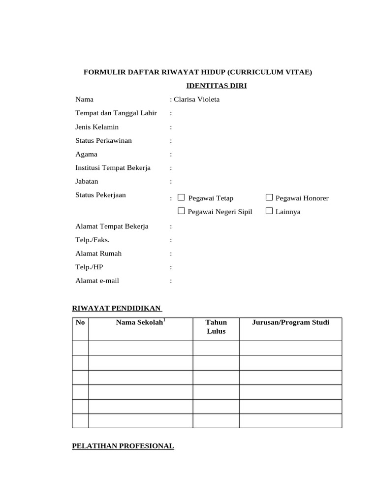 Formulir Daftar Riwayat Hidup | PDF