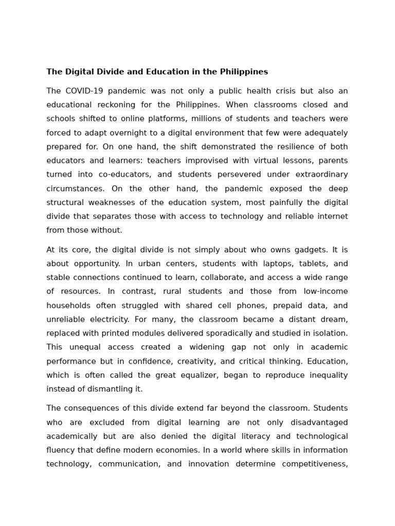 The Digital Divide and Education in The Philippines | PDF | Economic ...