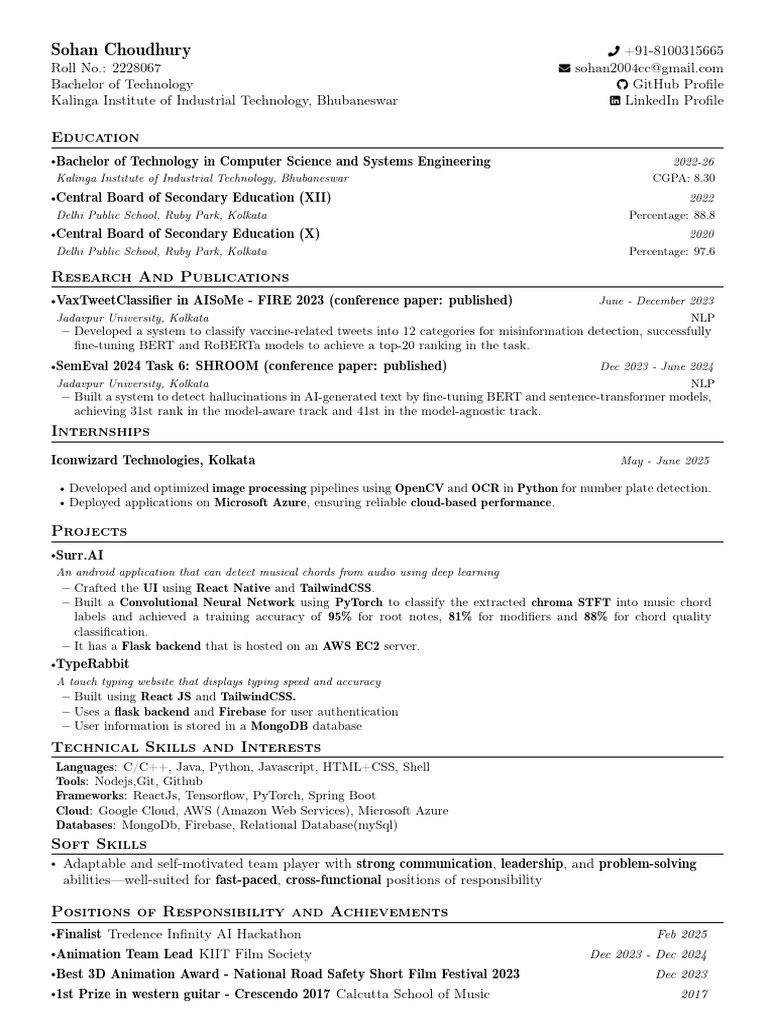 Sohan Choudhury Resume August | PDF | Computing | Software