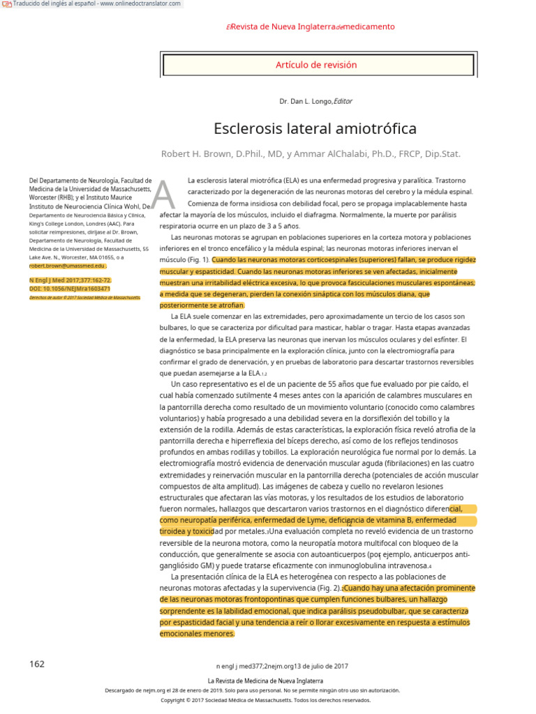 Amyotrophic Lateral Sclerosis. NEJM - En.es | PDF | Neurona motora ...