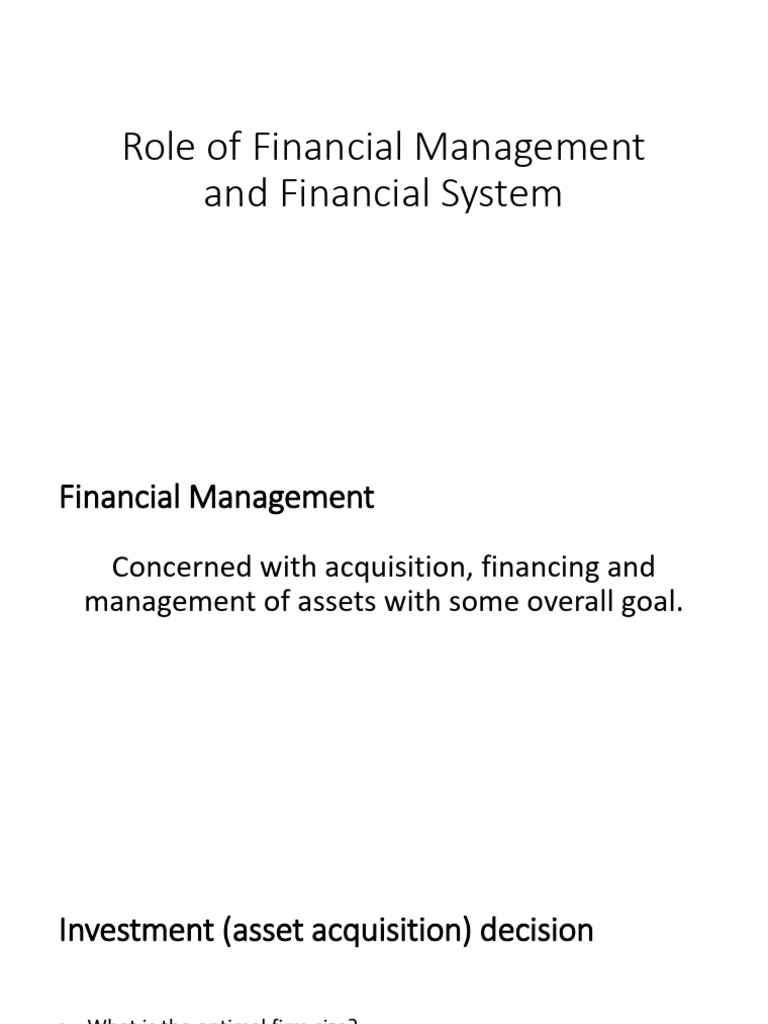 Role of Financial Management and Financial System | PDF | Business ...