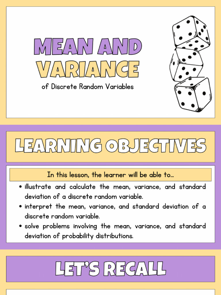 Mean and Variance of Discrete Random Variables | PDF