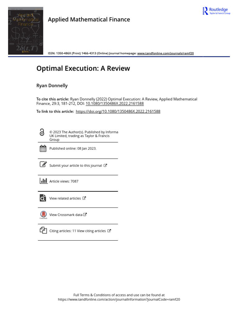 Optimal Execution A Review | PDF | Volatility (Finance) | Variance