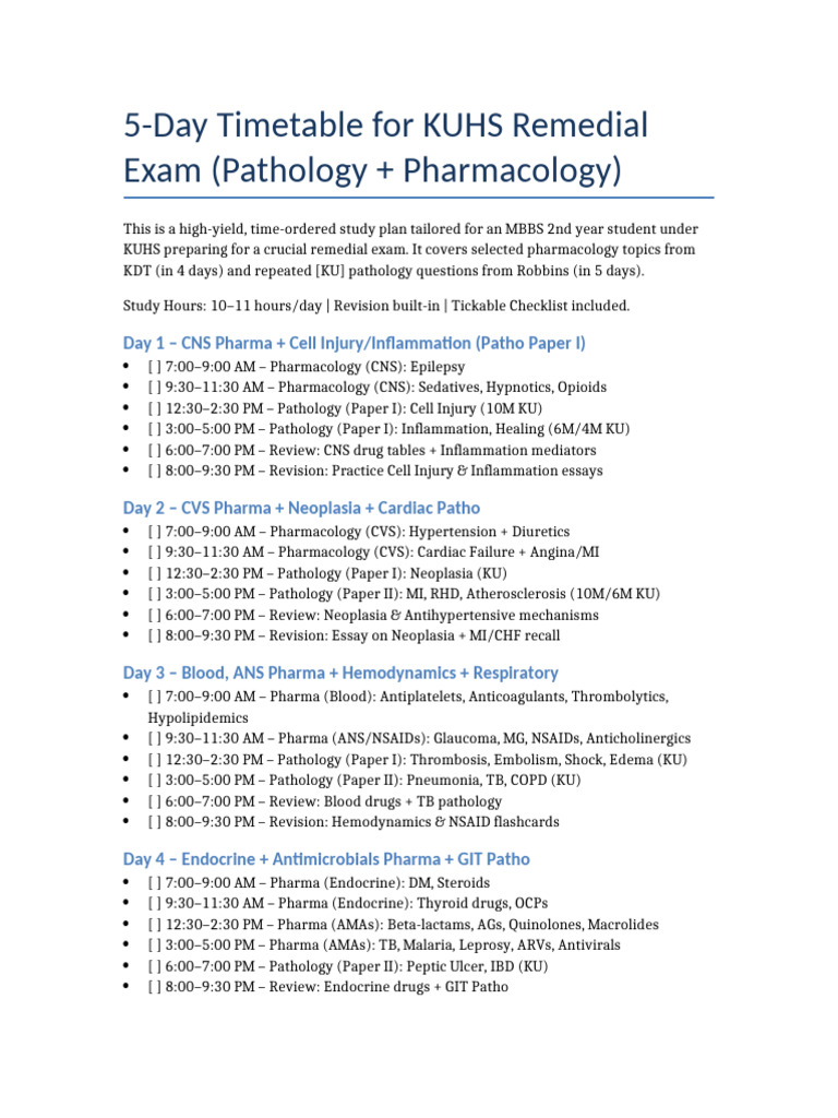 KUHS 5-Day Remedial Exam Timetable | PDF | Endocrine System | Diseases ...