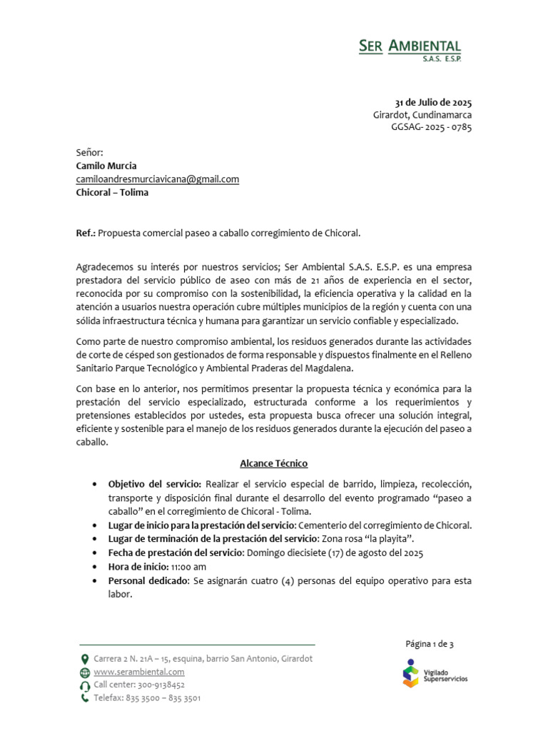 Propuesta Comercial - Paseo A Caballo Chicoral-Tolima | PDF ...