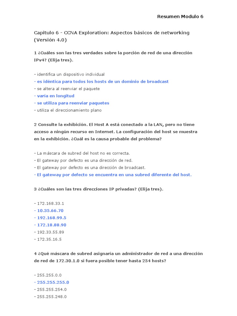 Capitulo 7 - CCNA Exploration. Aspectos Básicos de Networking | PDF | Dirección IP | Enrutador ...