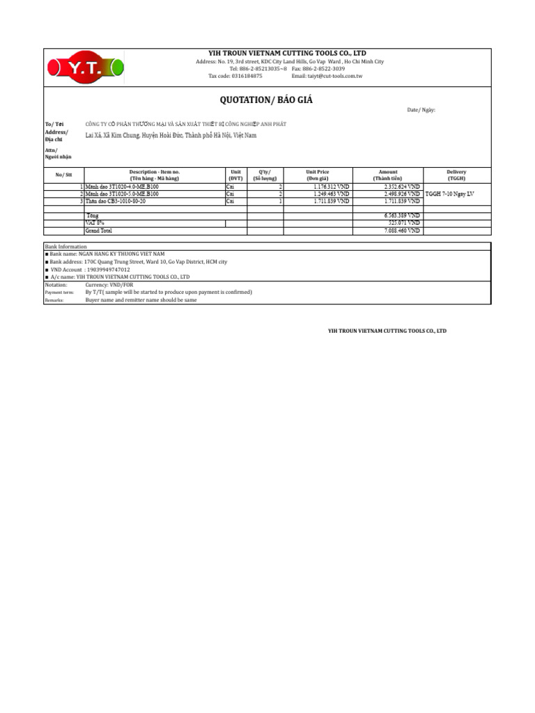 YIH TROUN BAO GIA .XLSX - ANH PHÁT TOOLS | PDF