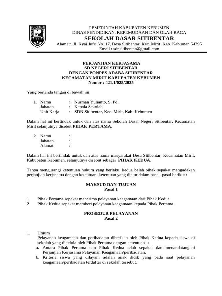 1.e. PERJANJIAN KERJASAMA DG MASJID 2020 | PDF