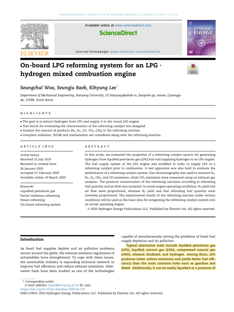 LPG Reforming for Hydrogen Engine Use | PDF | Hydrogen | Methane