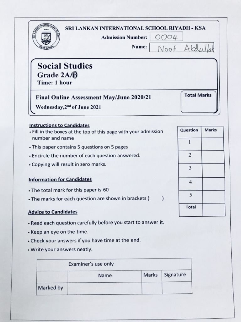 Social Studies Final Assessment | PDF
