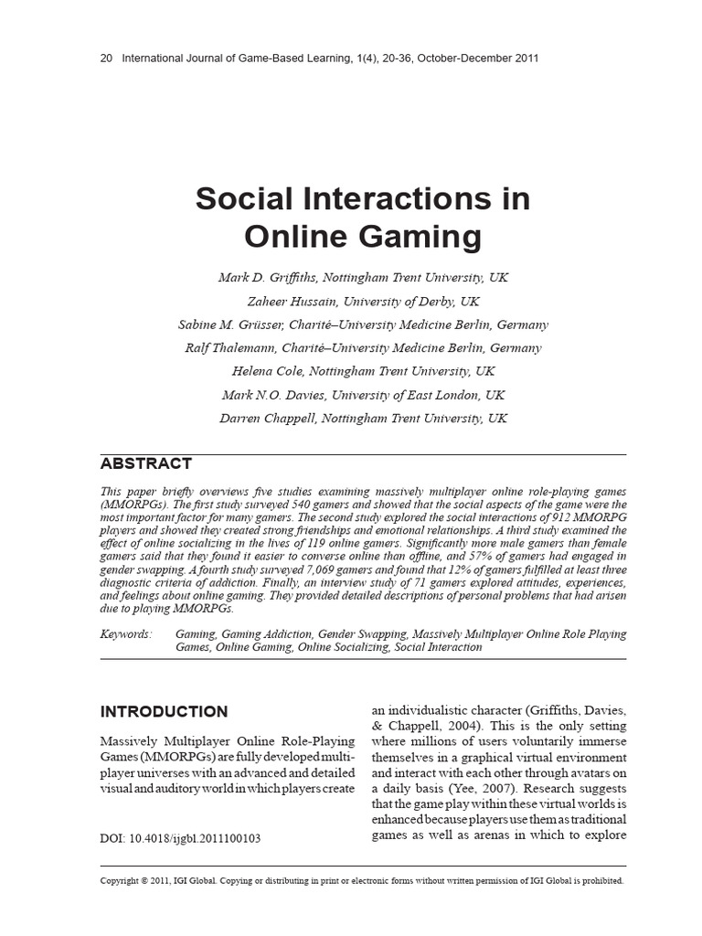 Social Interactions in Online Gaming | PDF | Survey Methodology