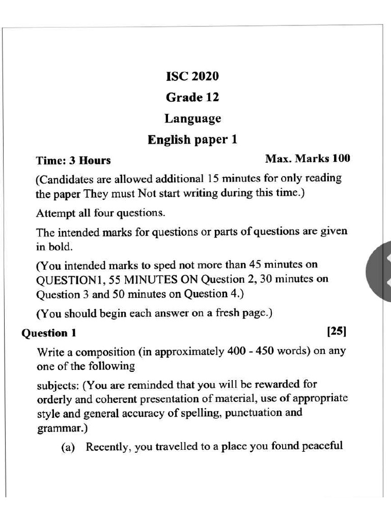Document 562 of English Language Question Paper 2020 Class 12 | PDF