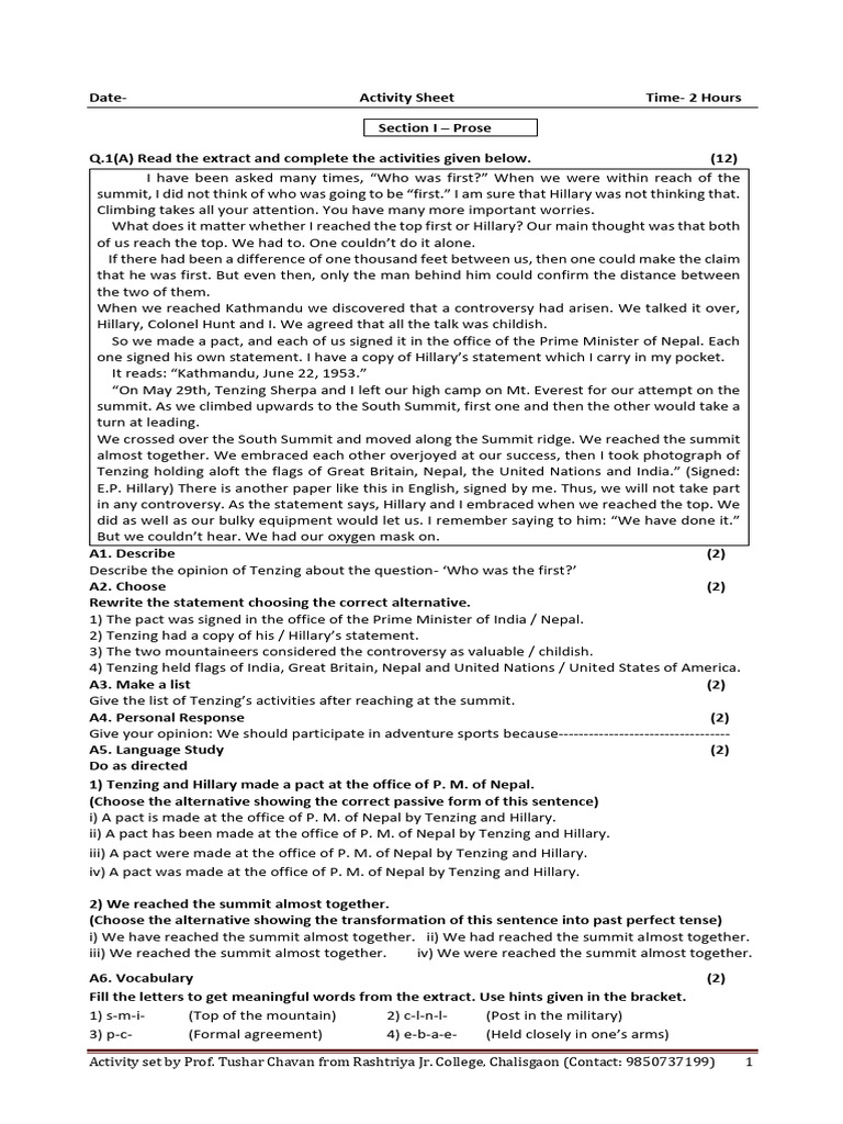 First Term Exam - XI (50) by Prof. Tushar Chavan | PDF | Foot