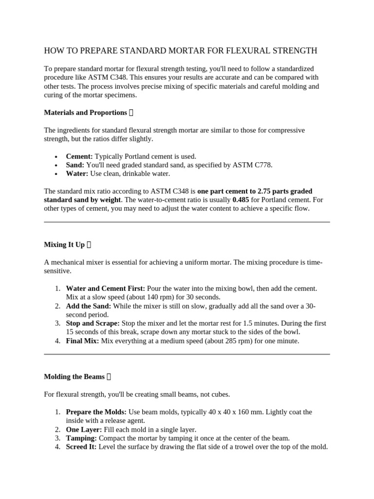 Standard Mortar Preparation Guide | PDF | Mortar (Masonry) | Concrete