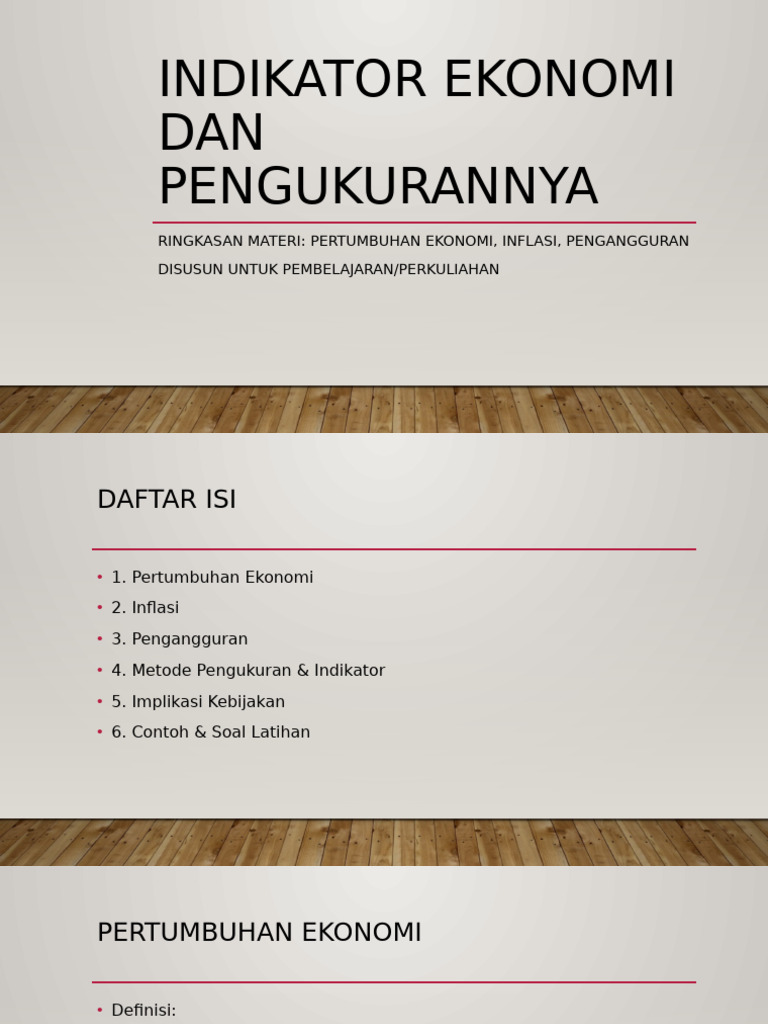 Indikator Ekonomi: Pertumbuhan, Inflasi, Pengangguran | PDF
