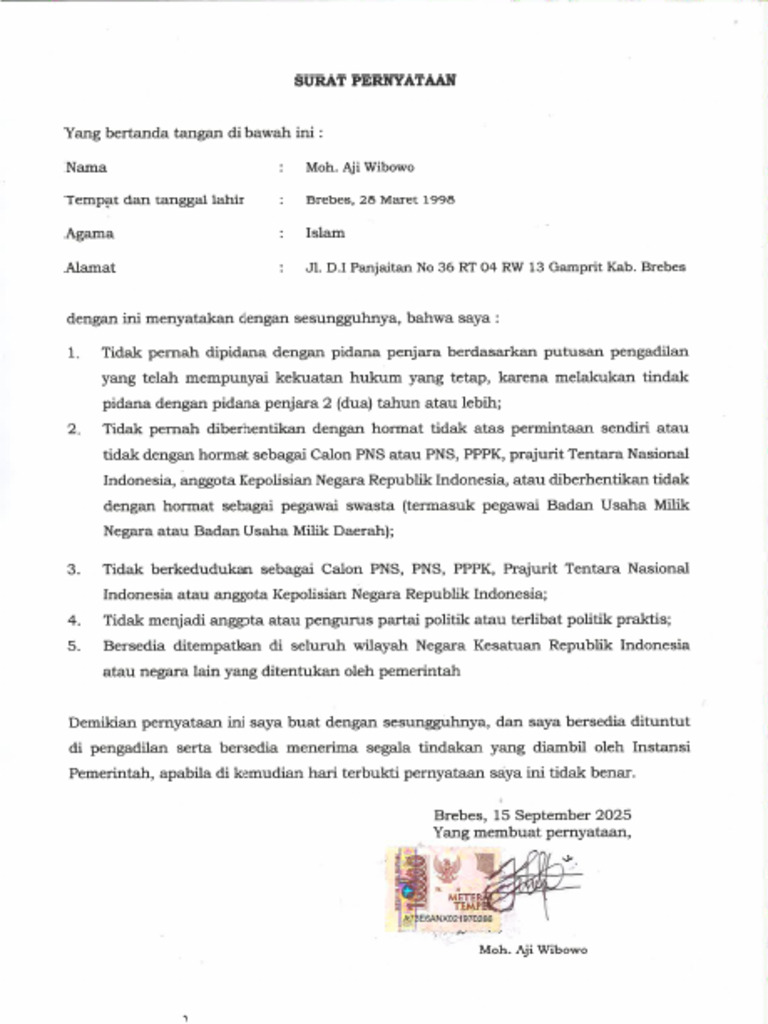 Surat Pernyataan | PDF